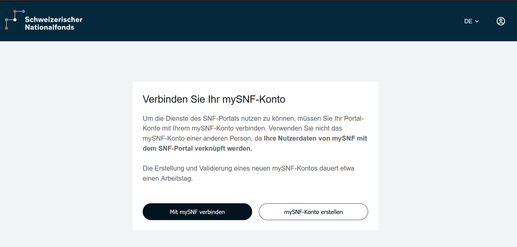 SNF-Portal Benutzerkonto erstellen